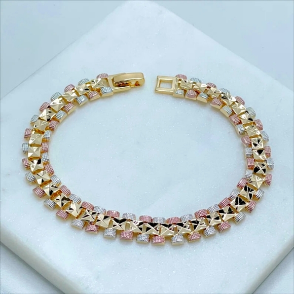 Jewelry | 18k Gold Filled Three Tone Texturized Square 8 Inches ...